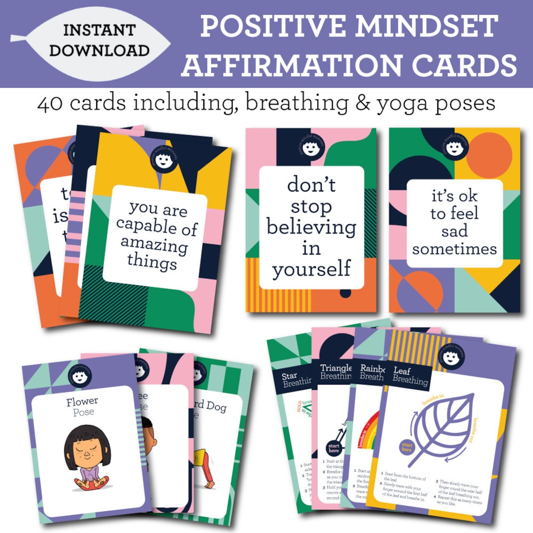 40 Affirmation Cards, Yoga Poses, Breathing Exercises - Emotional Well ...