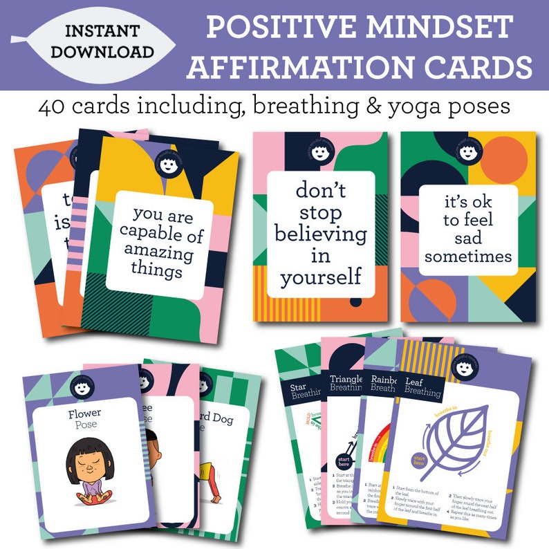 40 Affirmation Cards, Yoga Poses, Breathing Exercises - Emotional Well ...