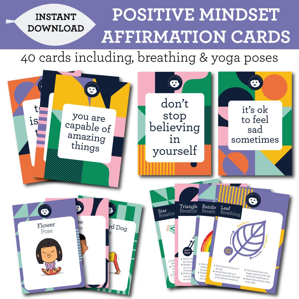 40 Affirmation Cards, Yoga Poses, Breathing Exercises - Emotional Well ...