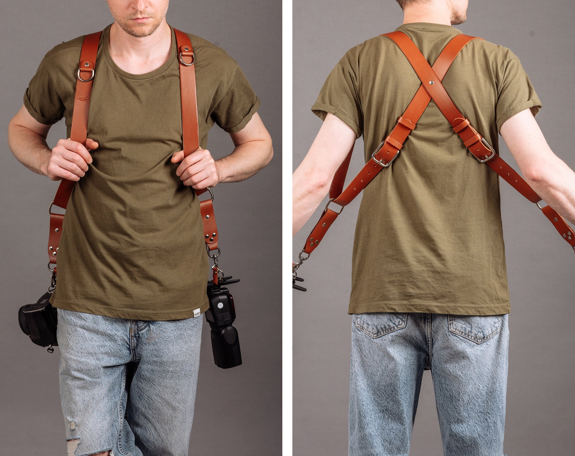 Dual Camera Strap Leather Camera Harness Multi Camera Strap - Etsy