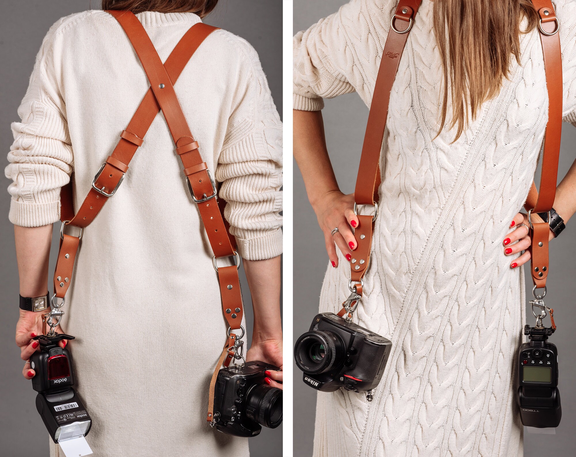 Dual Camera Strap Leather Camera Harness Multi Camera Strap - Etsy