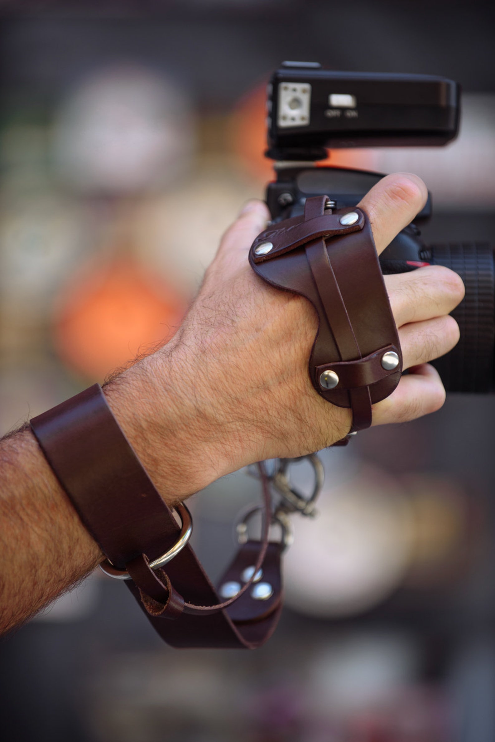 Leather Camera Hand Strap - Cognac Black Brown - Etsy