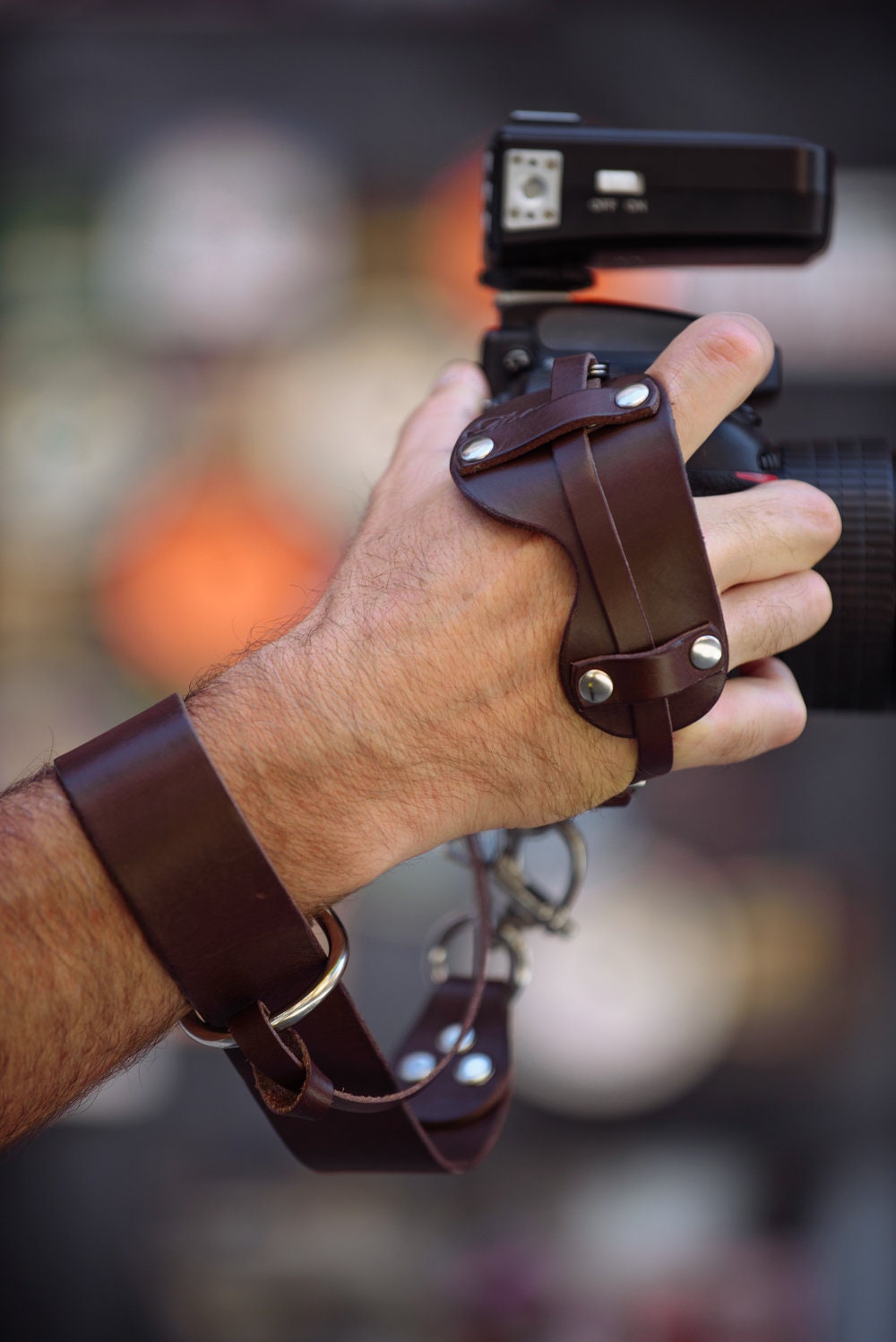 Leather Camera Hand Strap - Cognac Black Brown - Etsy