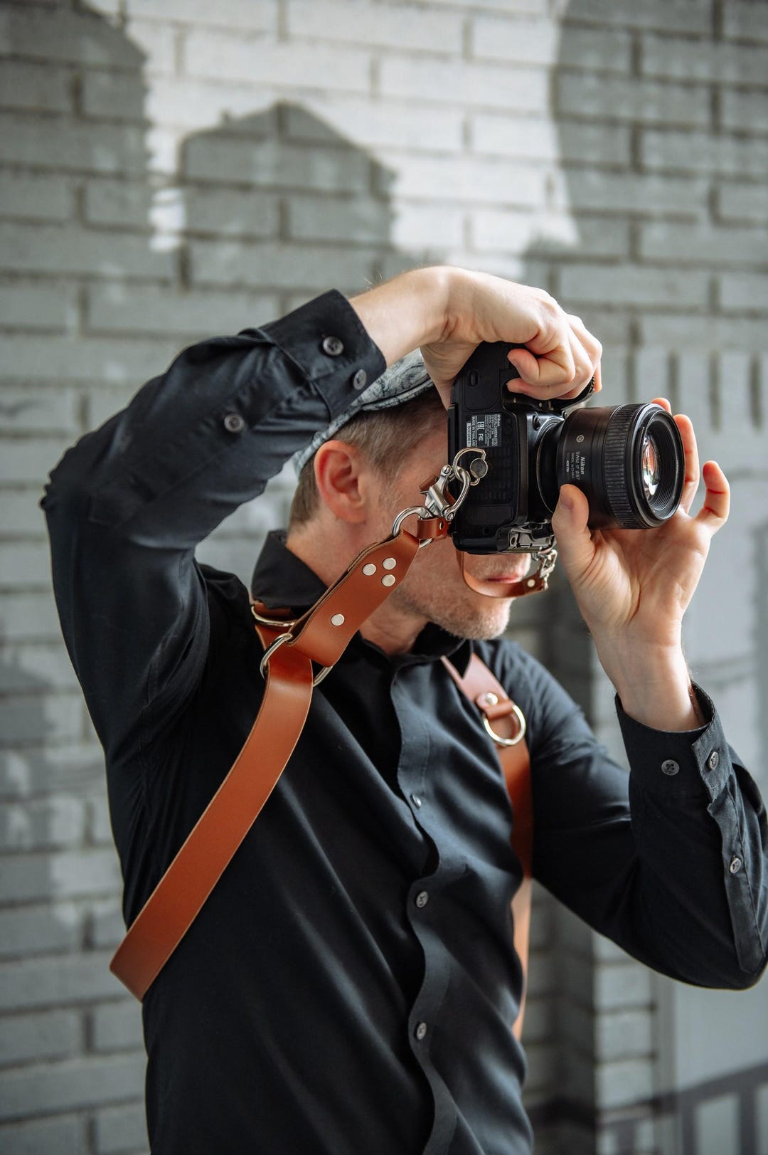 Dual Leather Camera Strap, Dual Camera Harness Embossed, Double ...