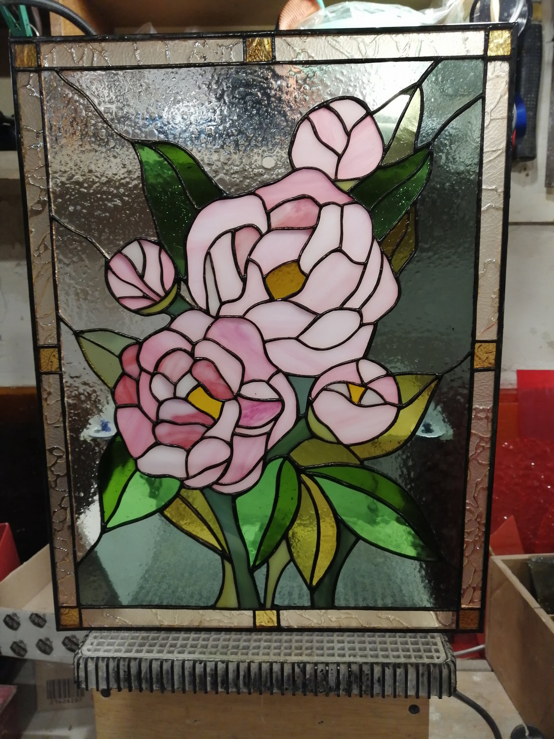 Peony Flower Stained Glass Panel Suncatcher Floral Decor | Etsy