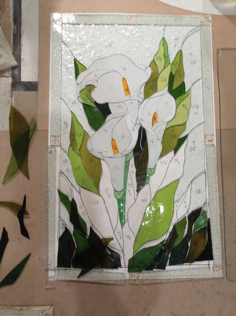 White Calla Lily Flower Stained Glass Panel Suncatcher - Etsy