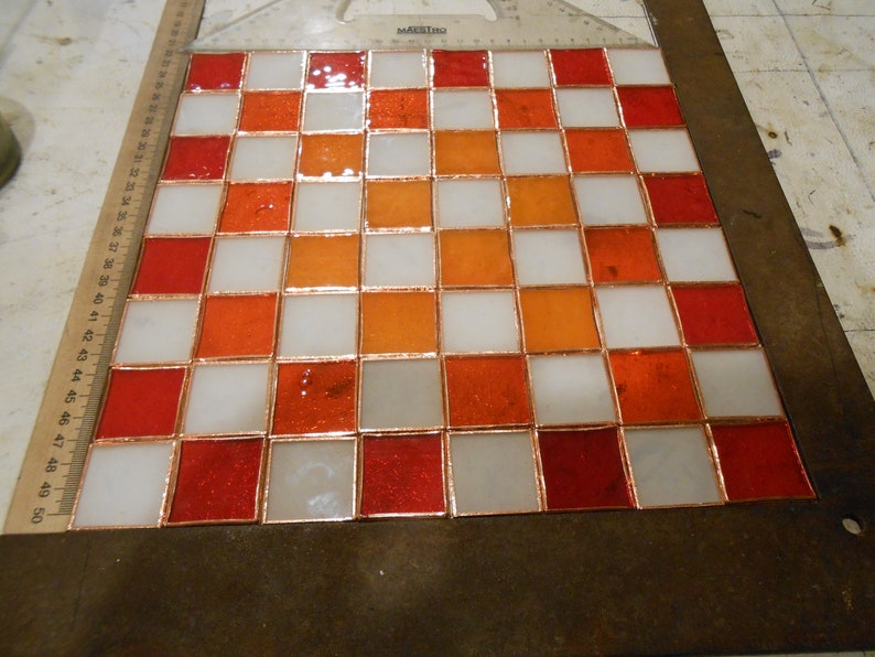 Handmade Checkers or Chess Stained Glass Board With Glass | Etsy
