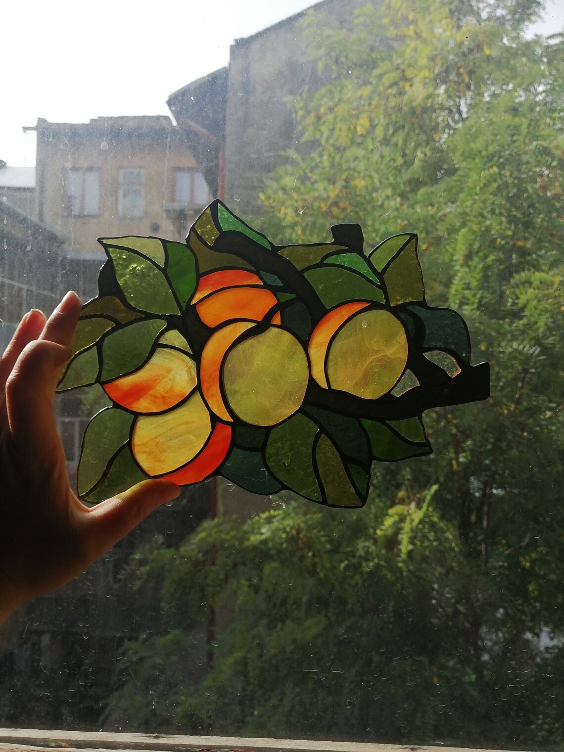 Apricot Peach Fruit Stained Glass Window Hanging Kitchen Home Decor ...