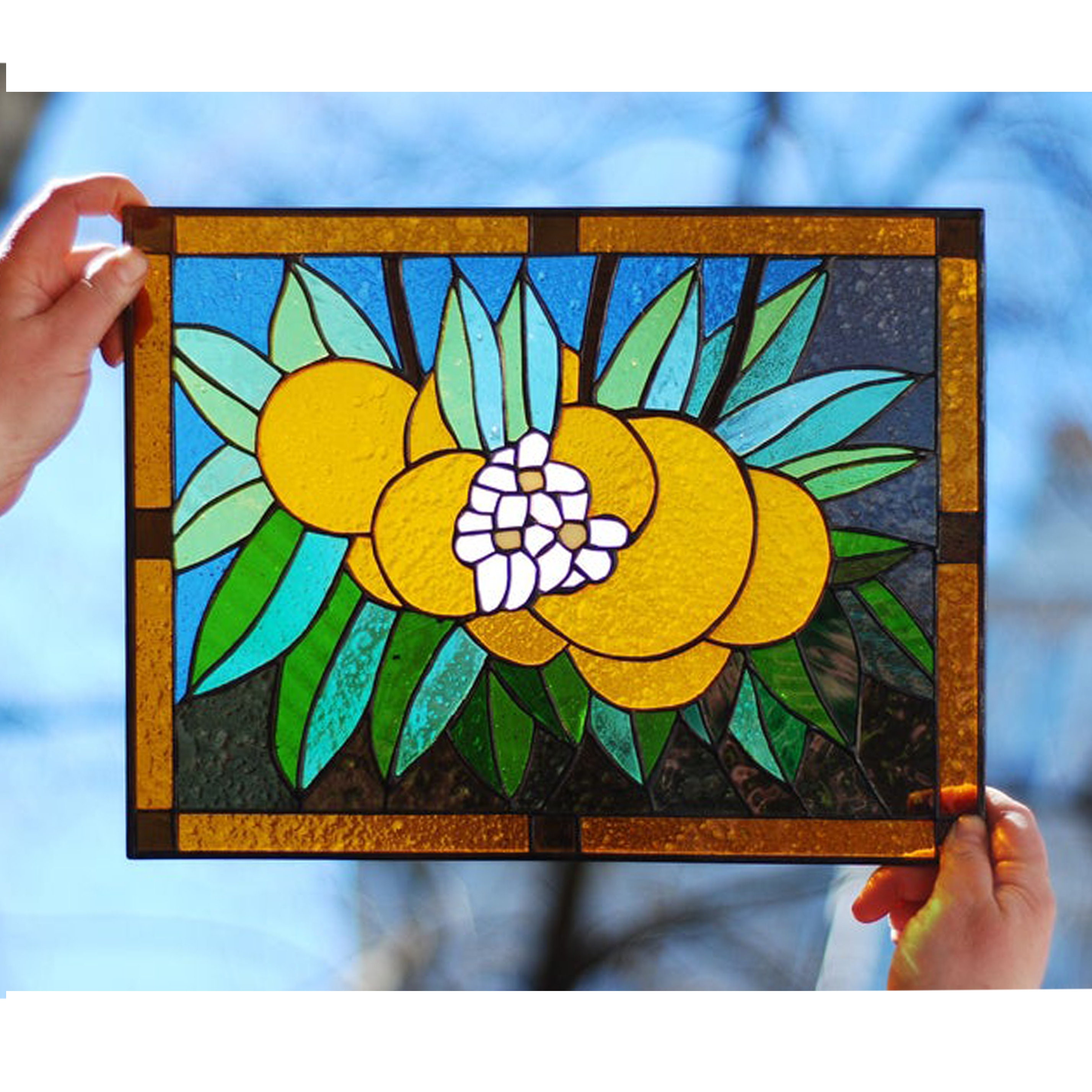 Orange Fruit Blossom Flower Stained Glass Panel Suncatcher - Etsy