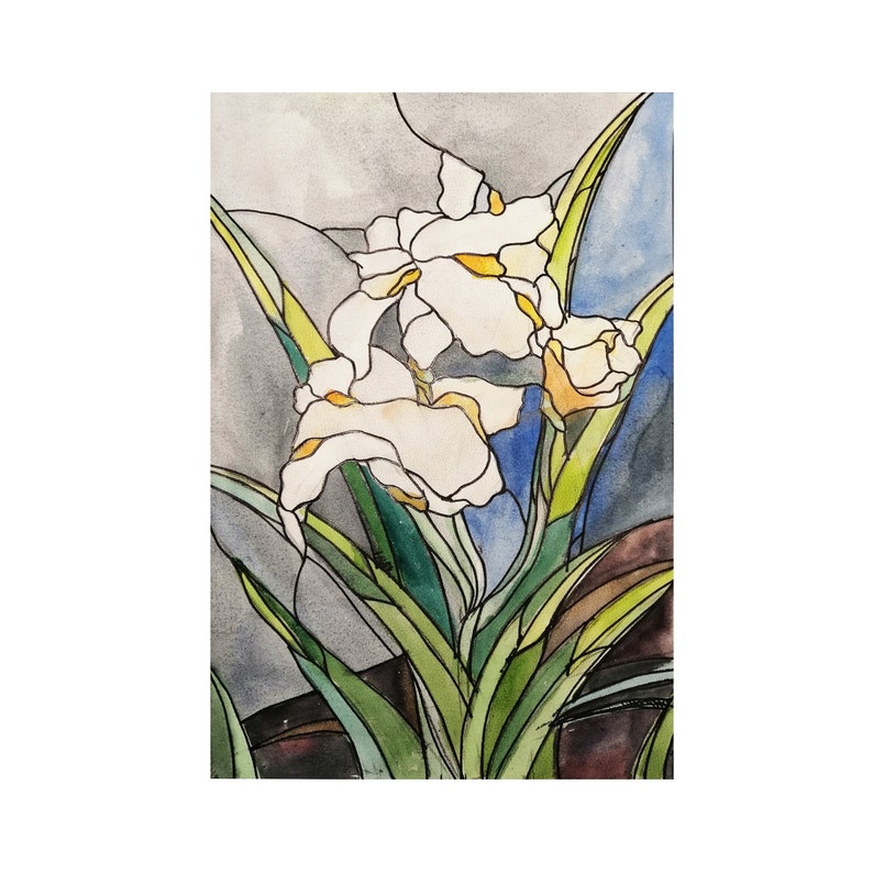 Iris Flower Stained Glass Digital Pdf Pattern | Etsy