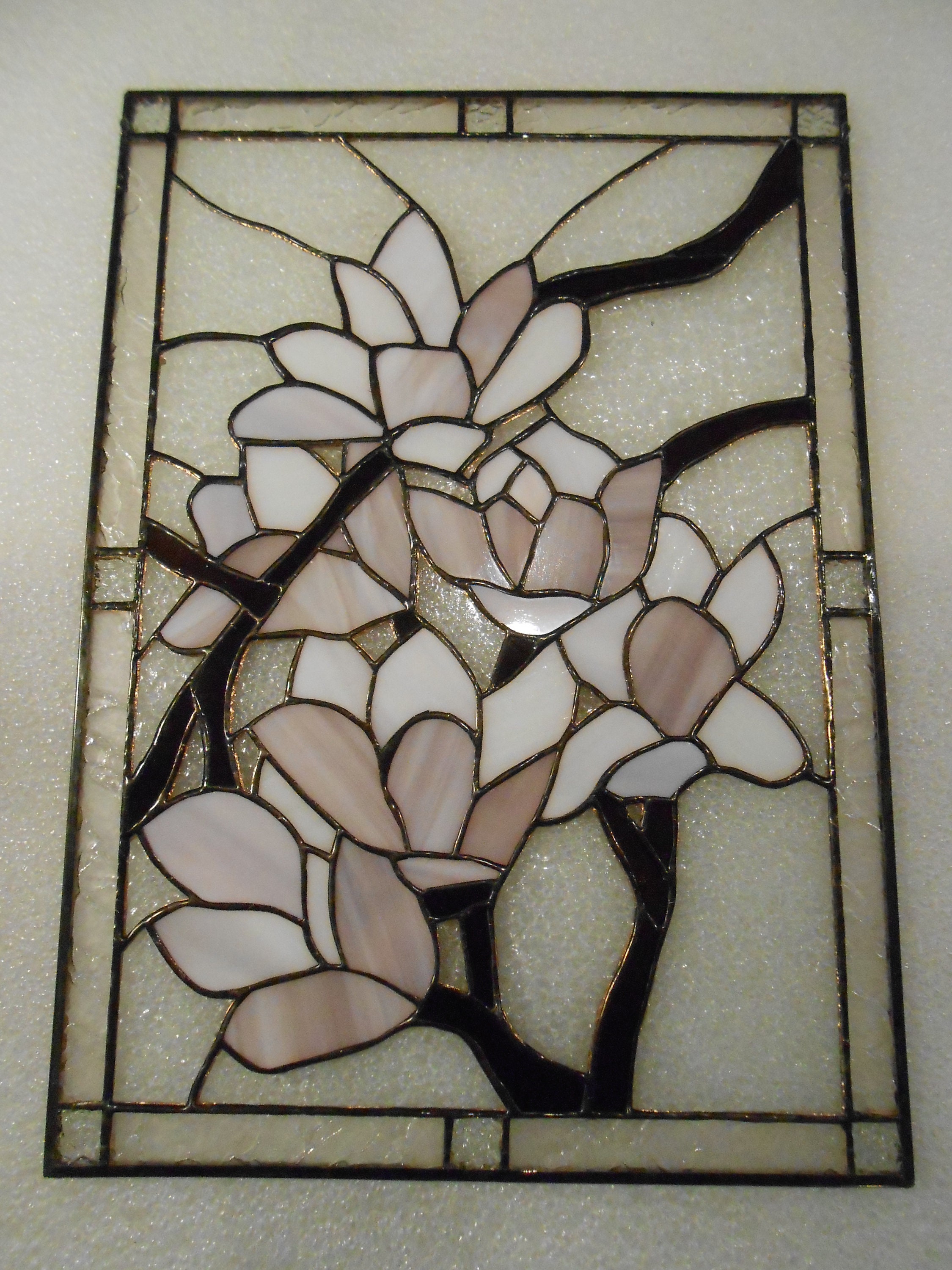 Magnolia Flower Stained Glass Panel Suncatcher | Etsy