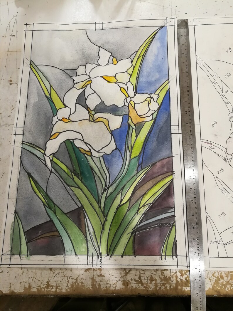 Iris Flower Stained Glass Digital Pdf Pattern | Etsy