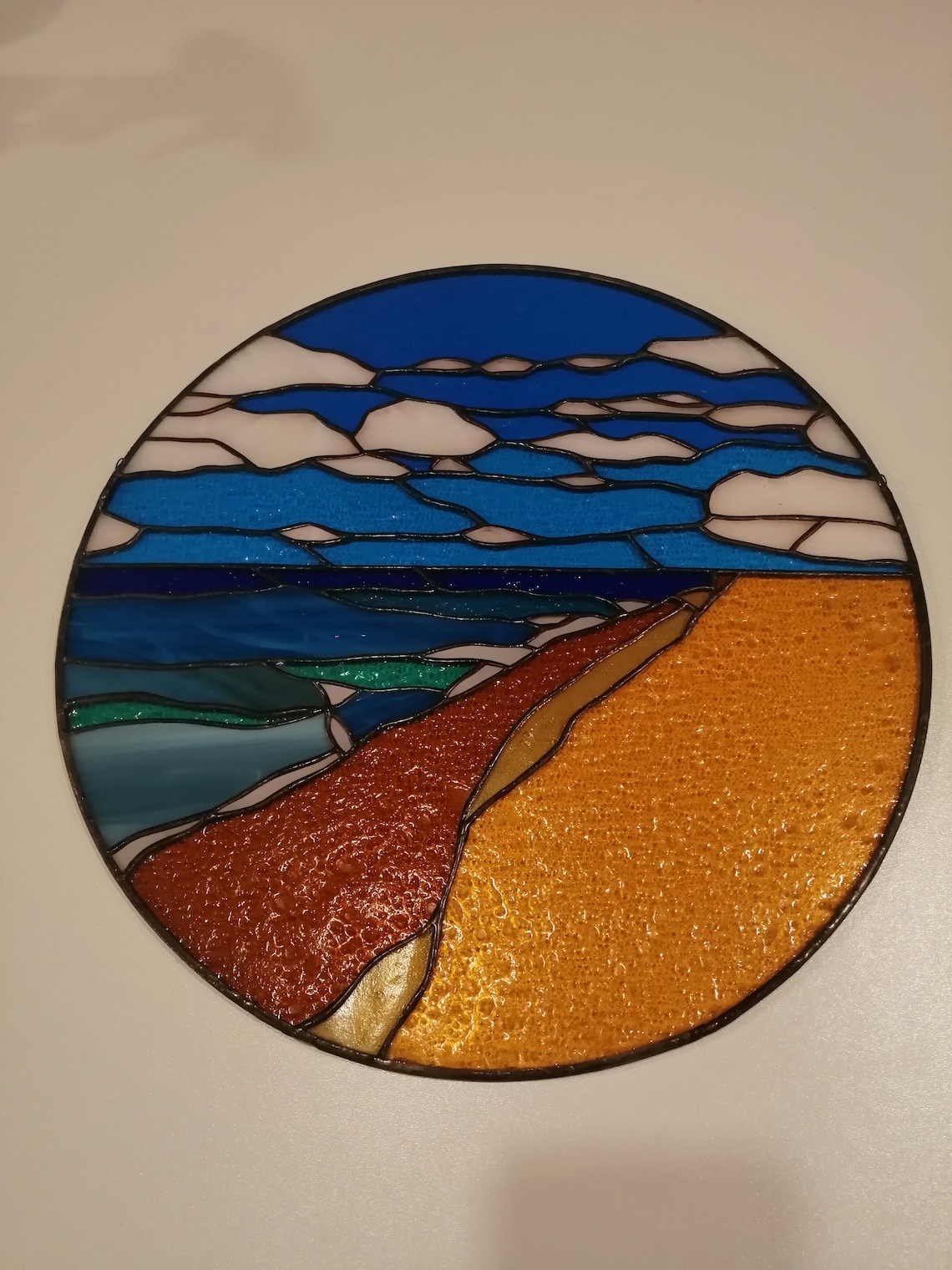 Seaside Ocean Beach Landscape Stained Glass Panel Suncatcher | Etsy