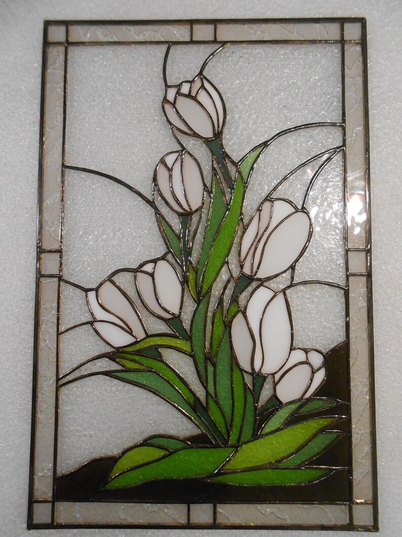 White Tulips Flower Stained Glass Panel Suncatcher - Etsy