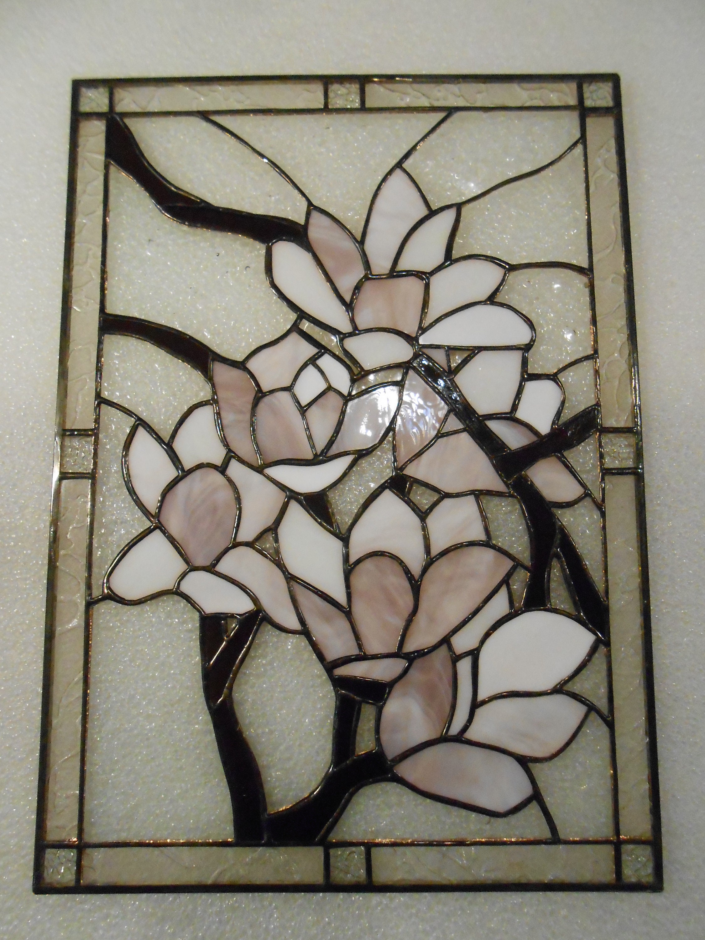 Magnolia Flower Stained Glass Panel Suncatcher | Etsy