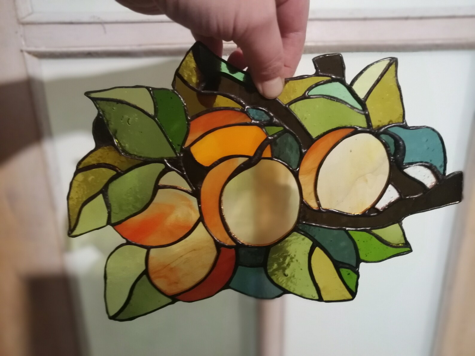 Apricot Peach Fruit Stained Glass Window Hanging Kitchen Home Decor ...