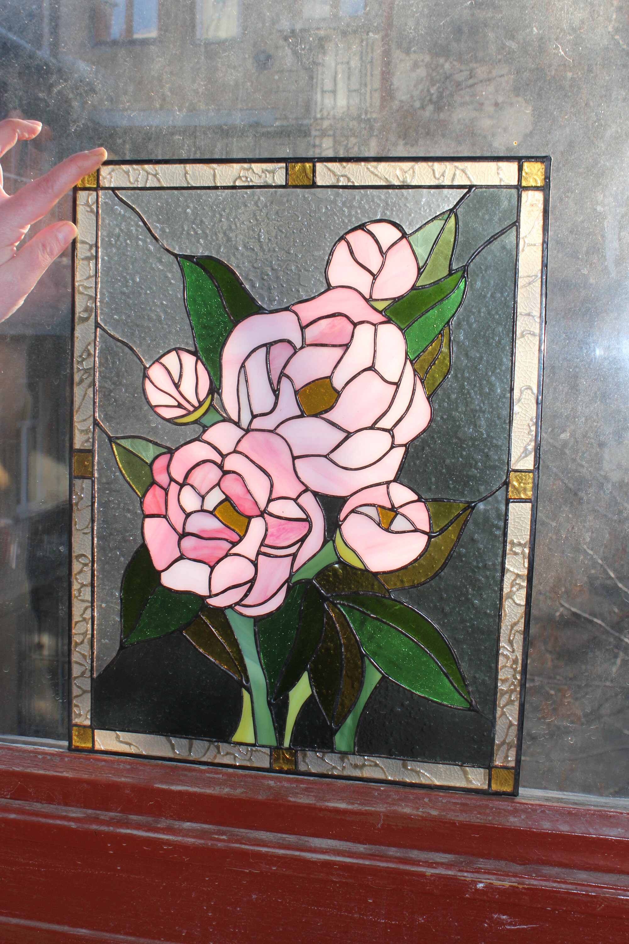 Peony Flower Stained Glass Panel Suncatcher Floral Decor | Etsy