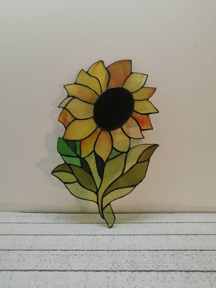 Sunflower Stained Glass Window Hanging Panel Suncatcher Home - Etsy