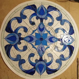 Round Geometric Blue Stained Glass Window Hanging Panel Suncatcher - Etsy