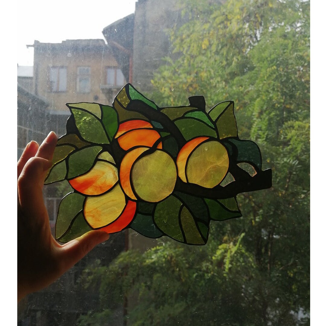 Apricot Peach Fruit Stained Glass Window Hanging Kitchen Home Decor ...