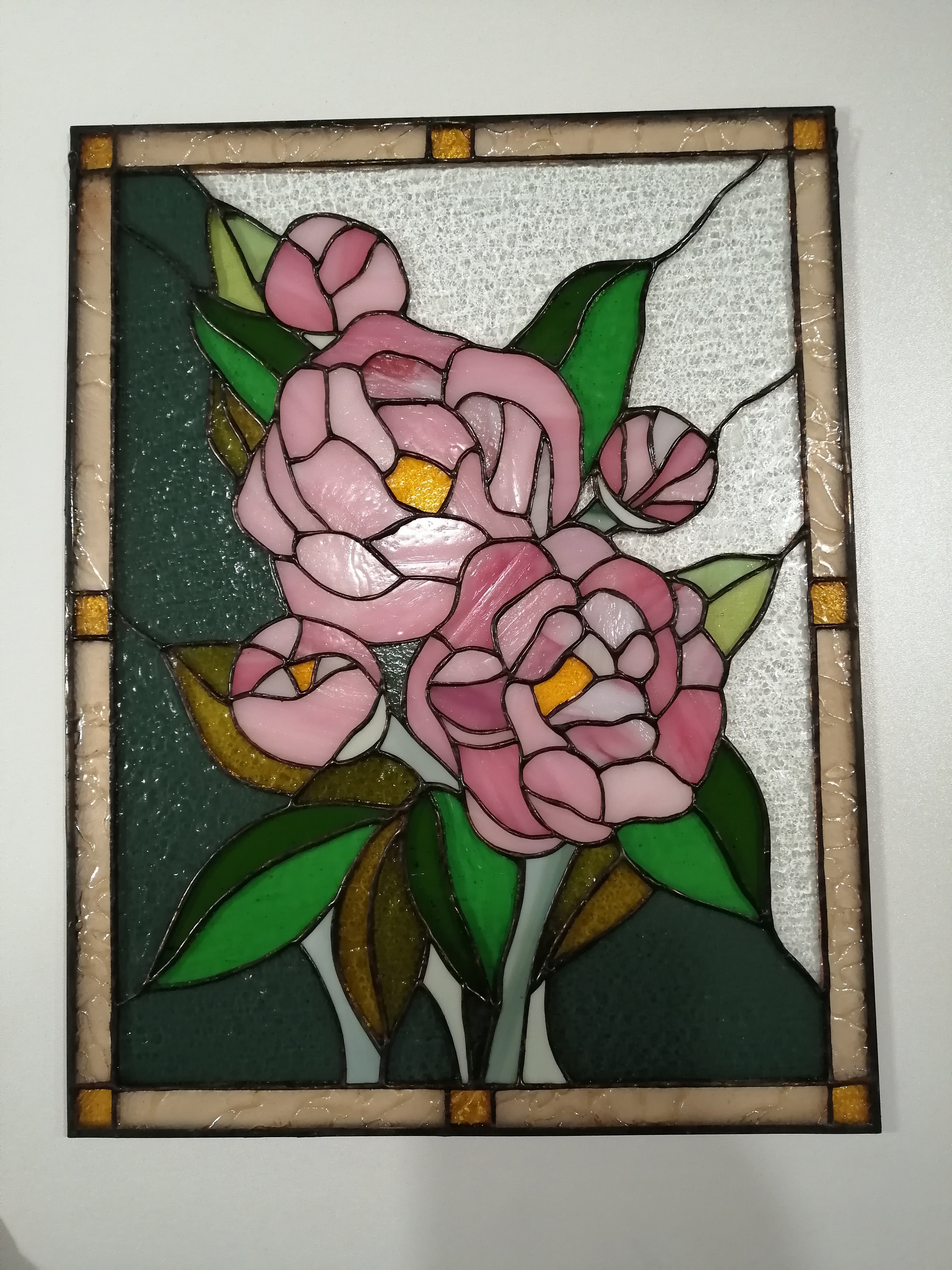 Peony Flower Stained Glass Panel Suncatcher Floral Decor | Etsy