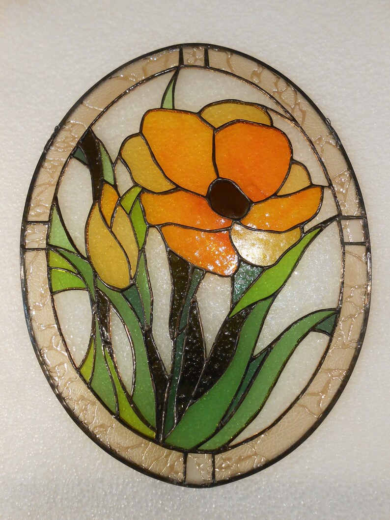 Orange Tulip Flower Stained Glass Panel Suncatcher Etsy