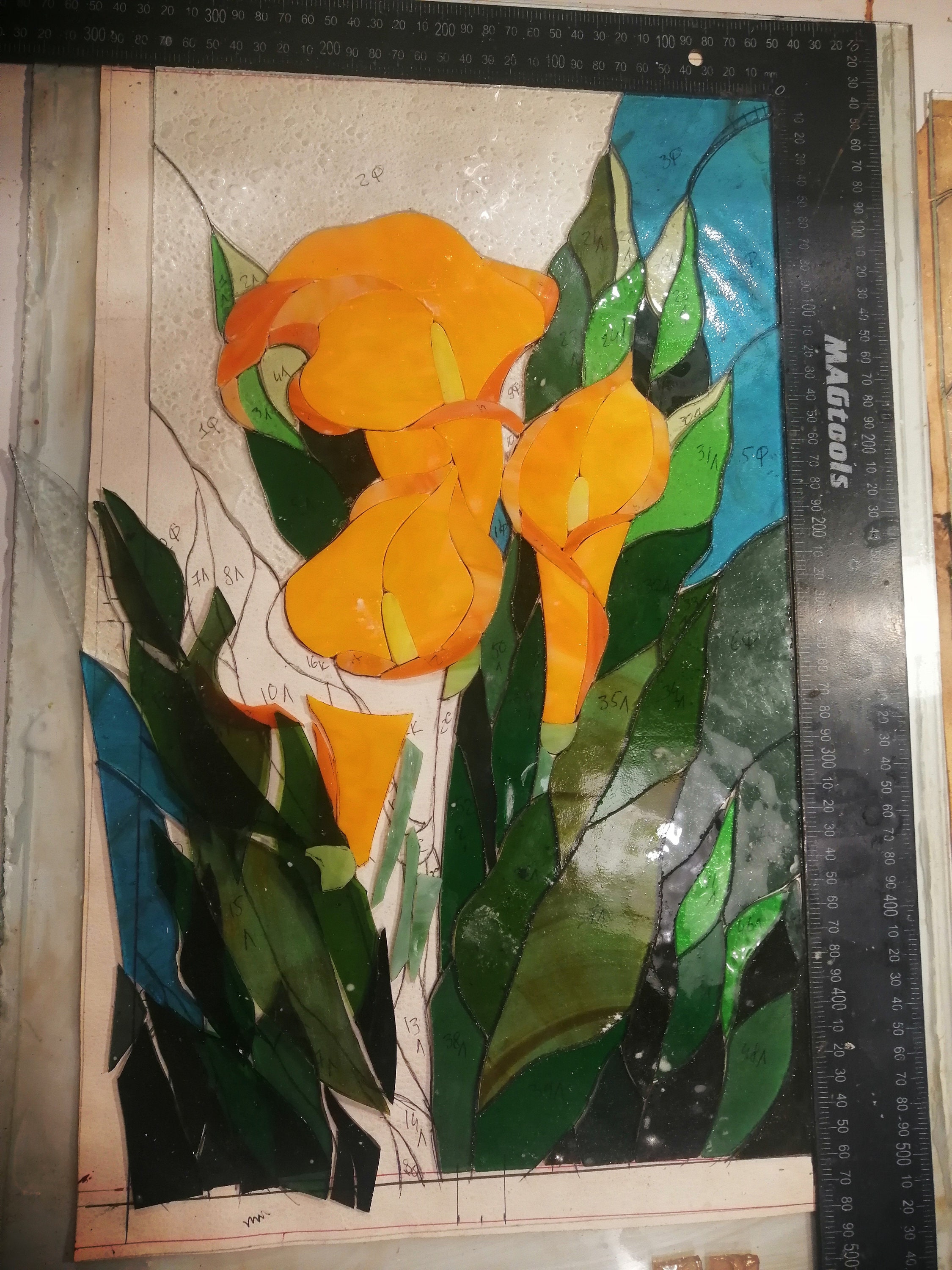 Orange Yellow Calla Lily Flower Stained Glass Panel Suncatcher | Etsy