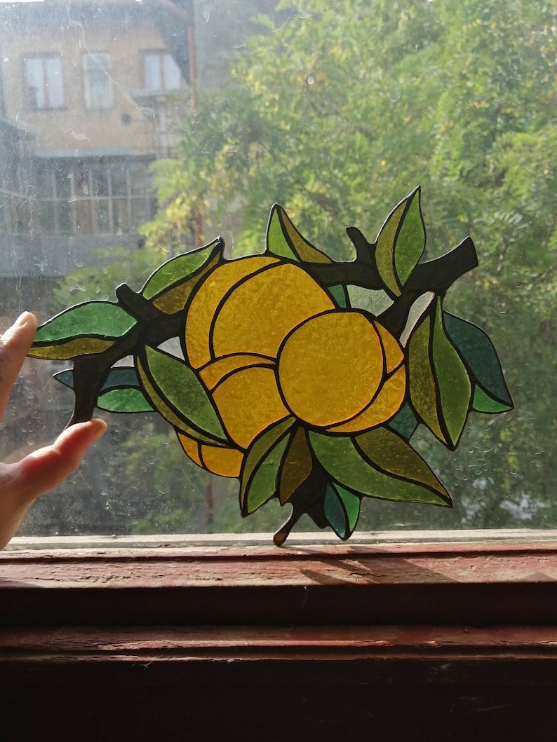 Orange Fruit Stained Glass Window Hanging Kitchen Home Decor Suncatcher ...