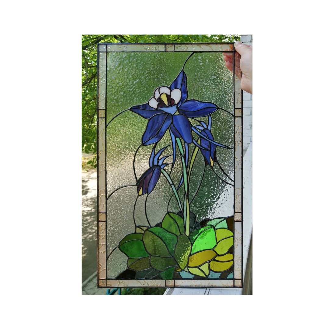Aquilegia Columbine Colorado Flower Stained Glass Panel Window Hanging ...