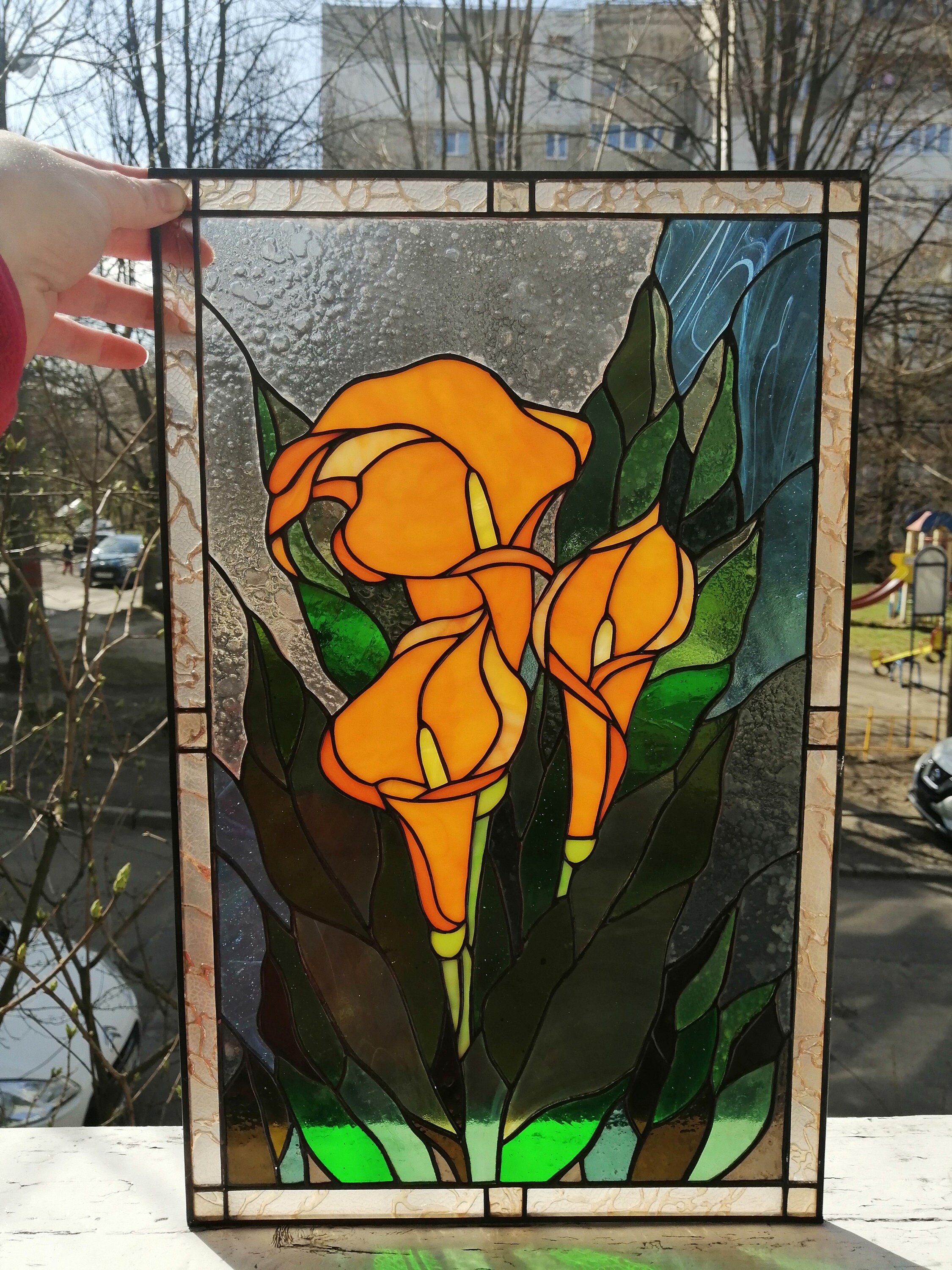 Orange Yellow Calla Lily Flower Stained Glass Panel Suncatcher | Etsy