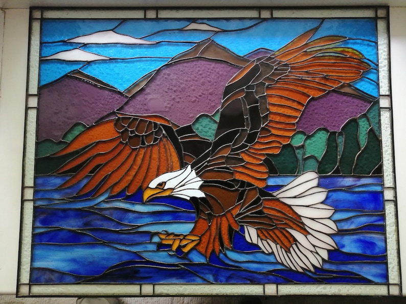 Bald Eagle Stained Glass Panel American Eagle in Flight Bird Suncatcher ...