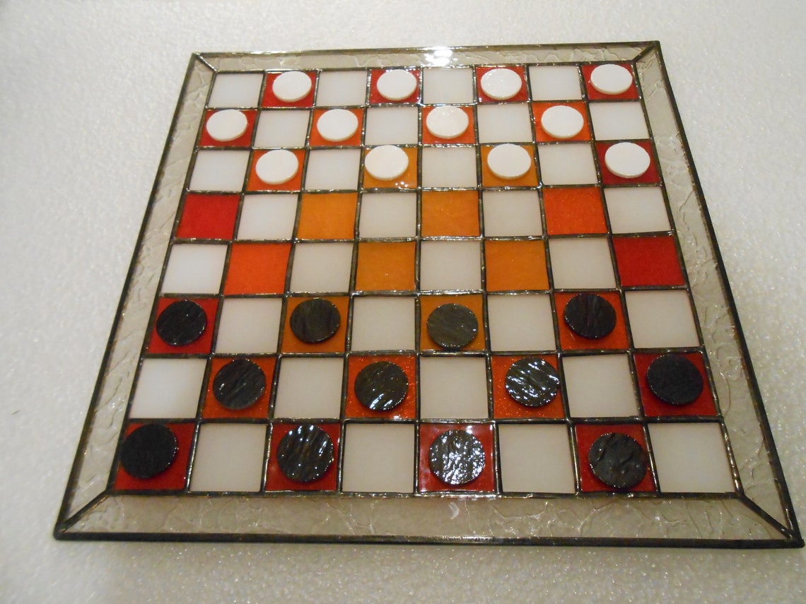 Handmade Checkers or Chess Stained Glass Board With Glass | Etsy