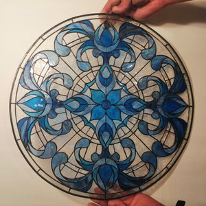 Round Geometric Blue Stained Glass Window Hanging Panel Suncatcher - Etsy