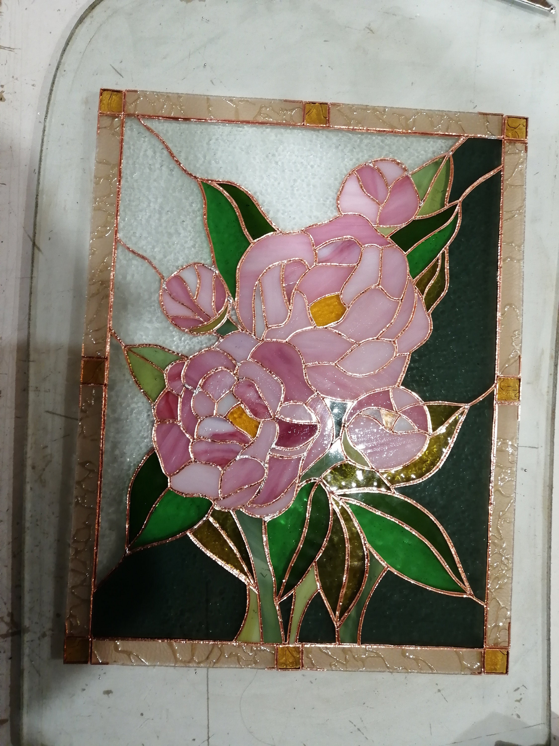 Peony Flower Stained Glass Panel Suncatcher Floral Decor | Etsy