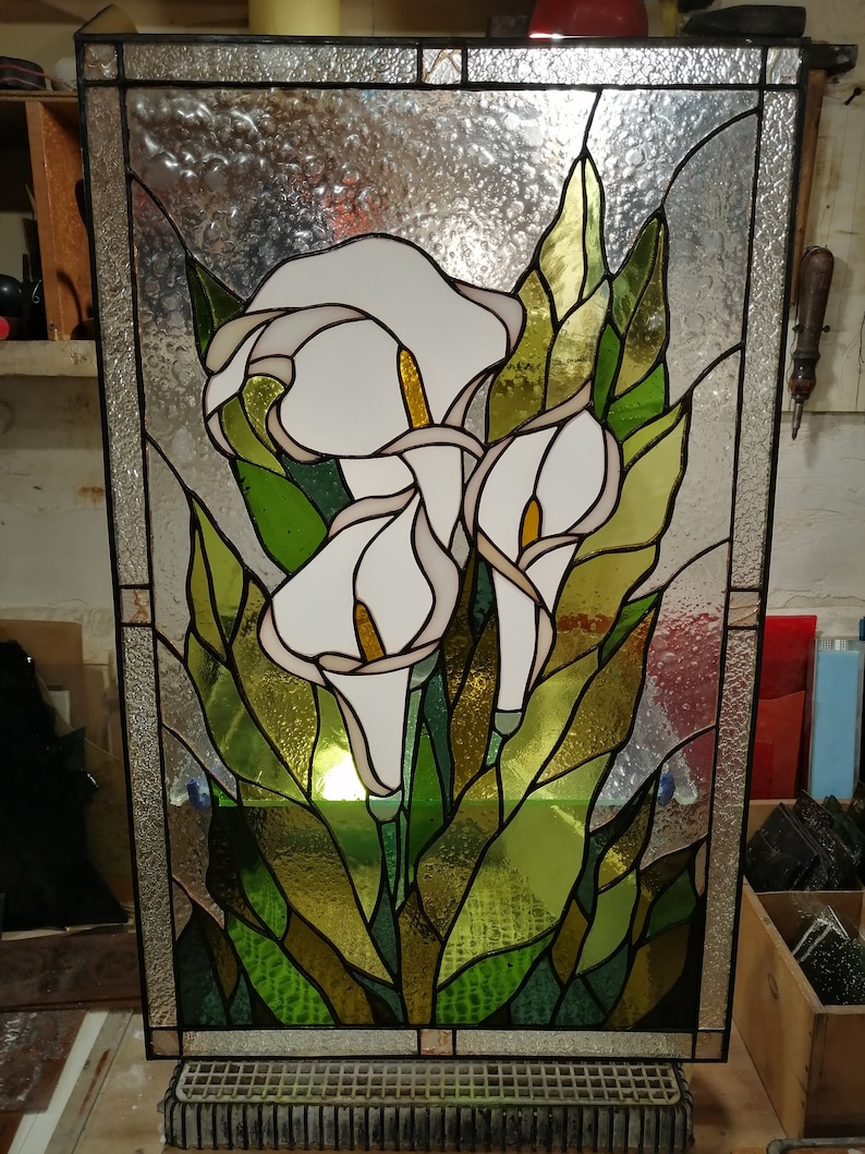 White Calla Lily Flower Stained Glass Panel Suncatcher - Etsy