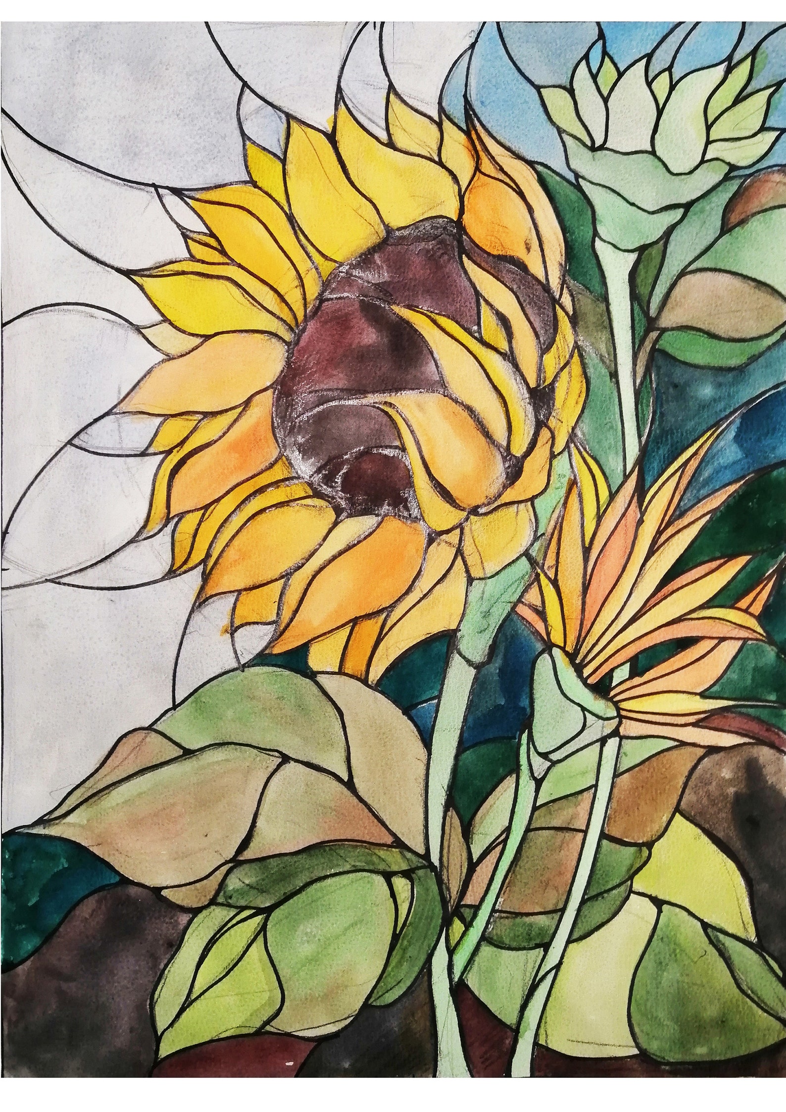 Sunflower Stained Glass Digital Pdf Pattern - Etsy