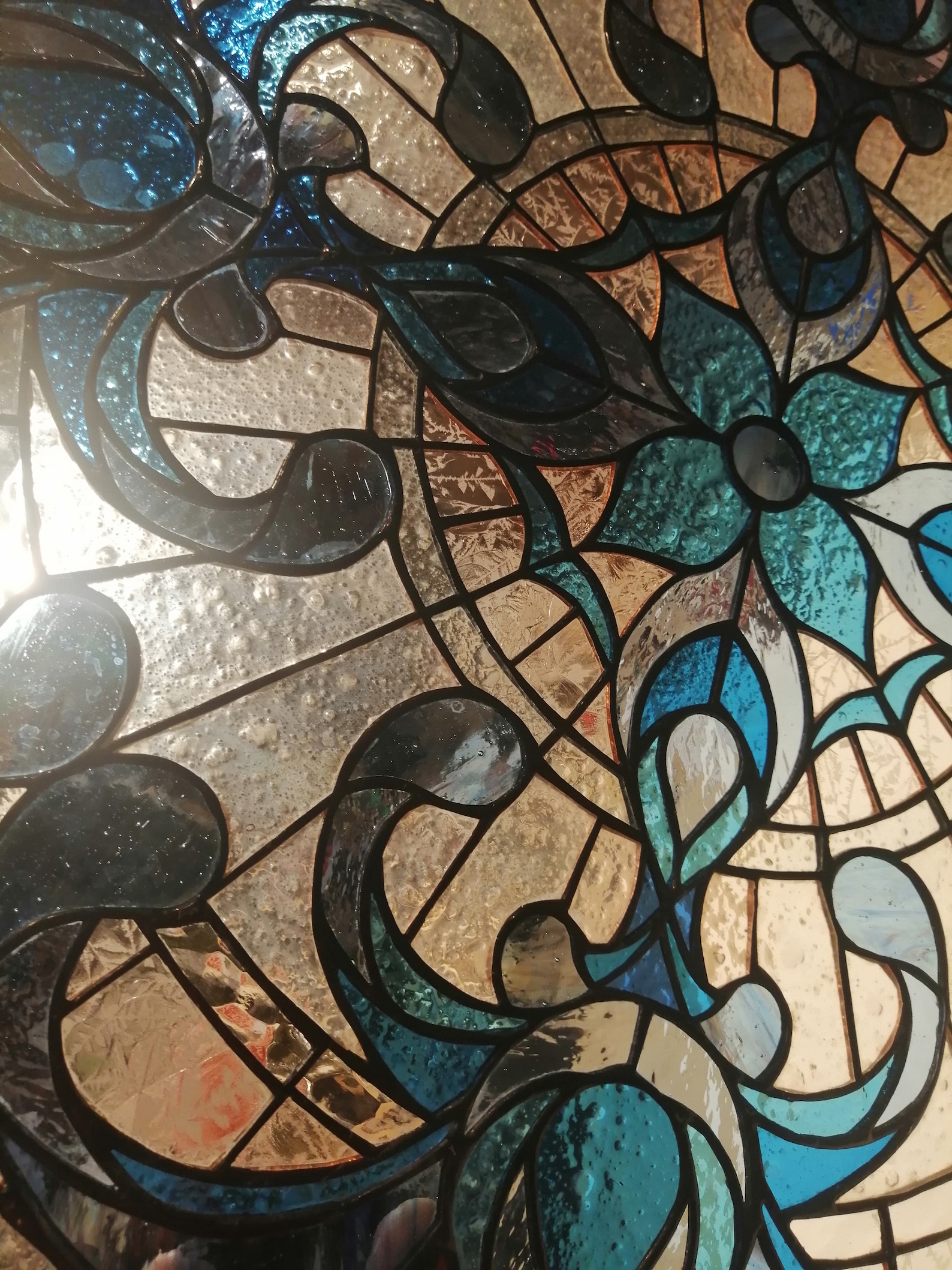 Round Geometric Blue Stained Glass Window Hanging Panel Suncatcher - Etsy