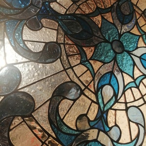 Round Geometric Blue Stained Glass Window Hanging Panel Suncatcher - Etsy