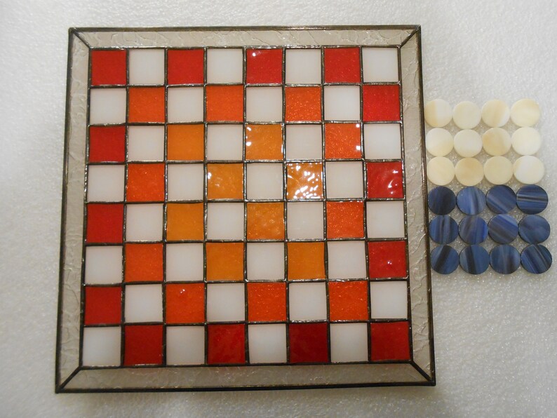 Handmade Checkers or Chess Stained Glass Board With Glass | Etsy