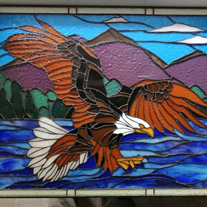 Bald Eagle Stained Glass Panel American Eagle in Flight Bird Suncatcher ...