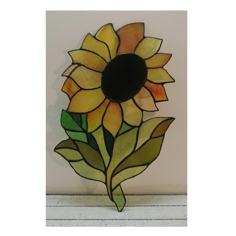Sunflower Stained Glass Window Hanging Panel Suncatcher Home Etsy