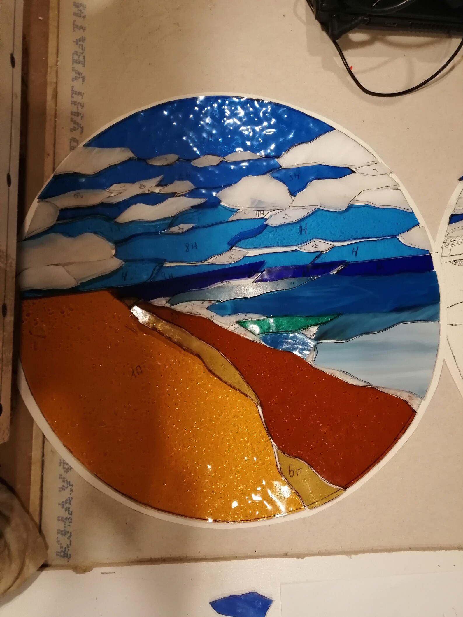 Seaside Ocean Beach Landscape Stained Glass Suncatcher Window Panel in ...