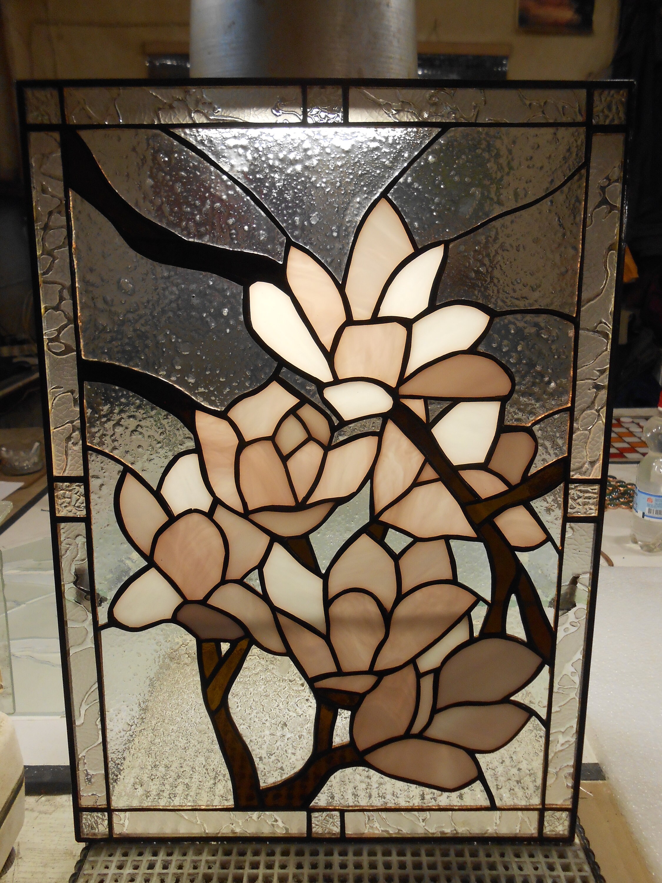 Magnolia Flower Stained Glass Panel Suncatcher | Etsy