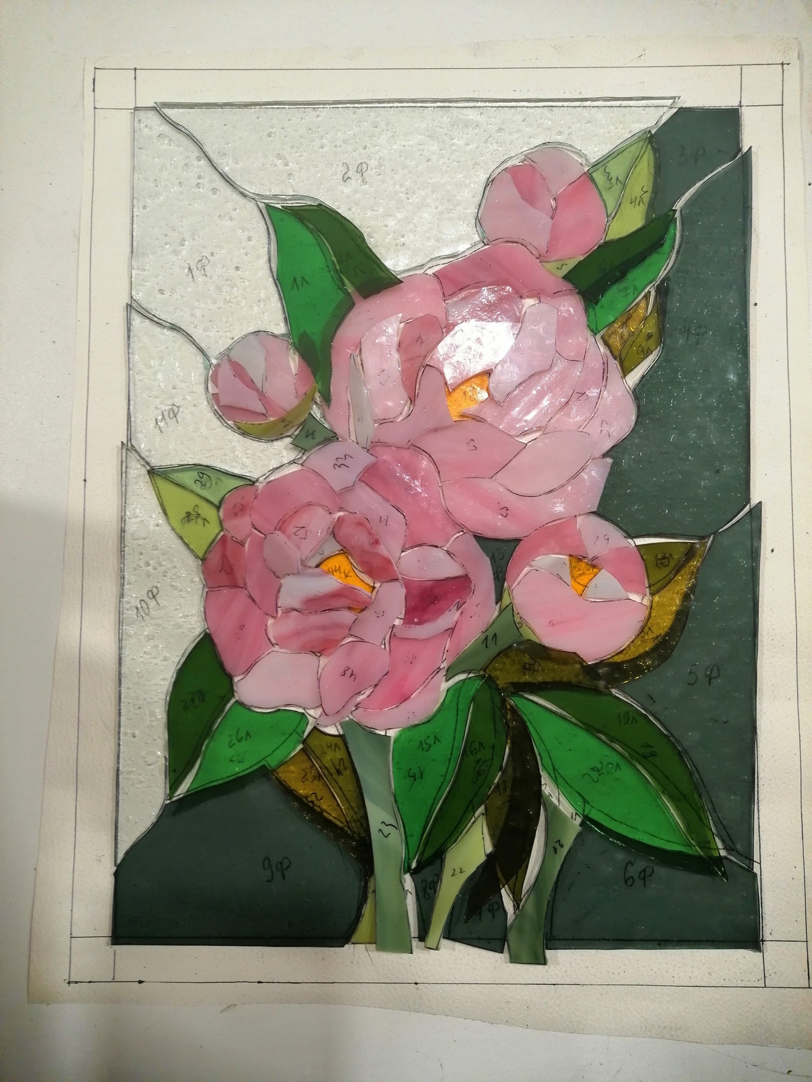 Peony Flower Stained Glass Panel Suncatcher Floral Decor - Etsy