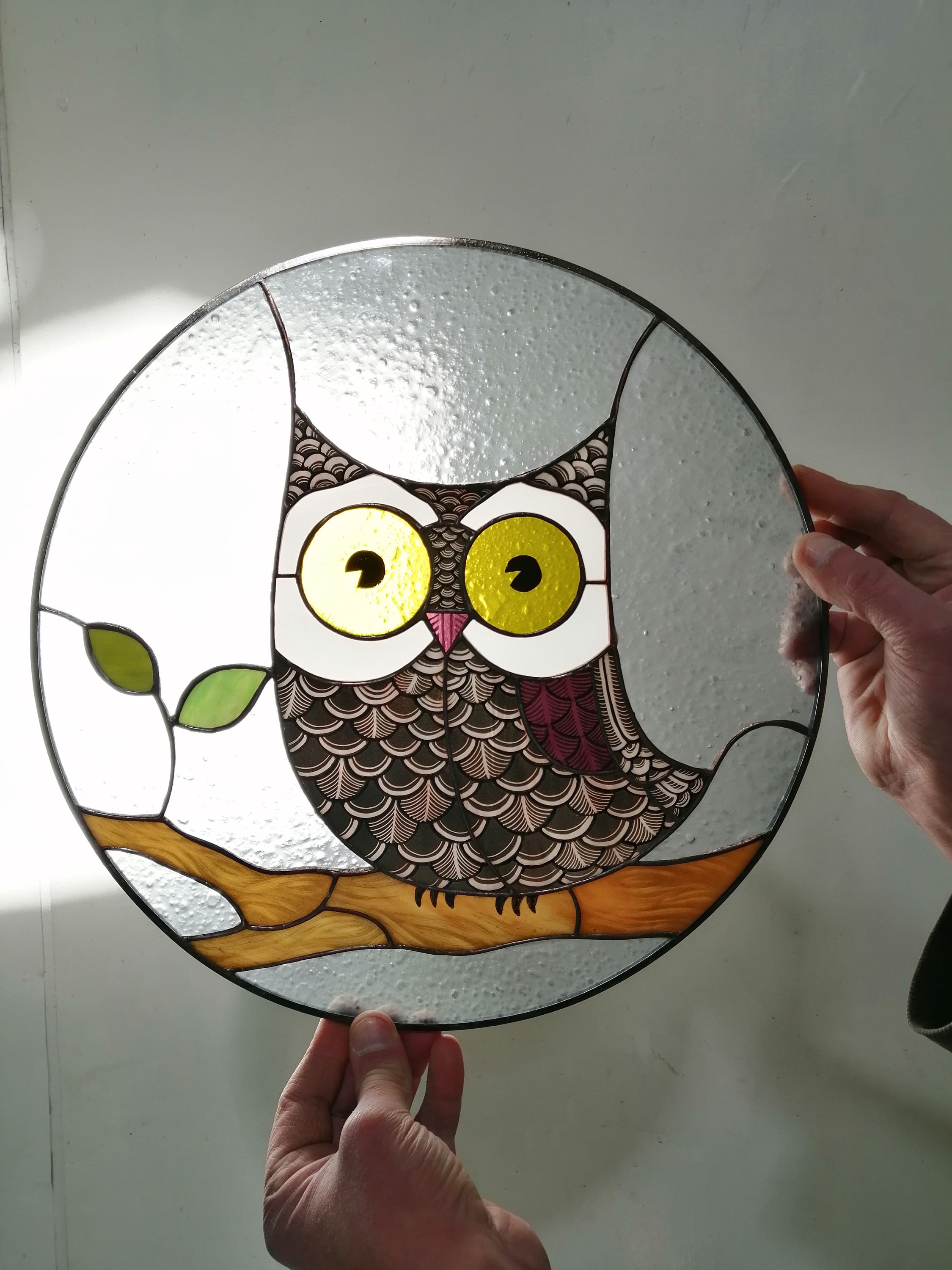 Owl Bird Stained Glass Window Hanging Home Decor Suncatcher - Etsy