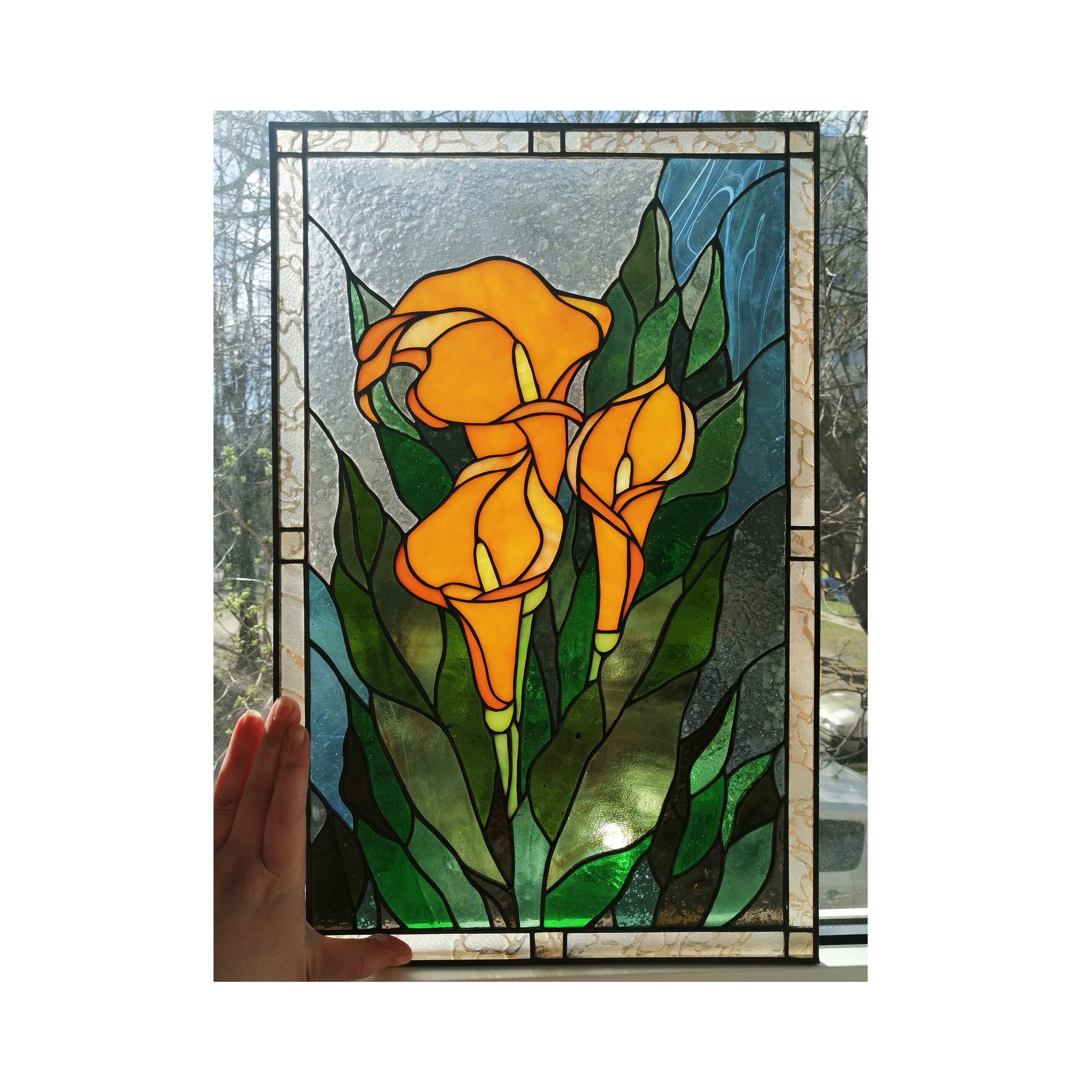 Orange Yellow Calla Lily Flower Stained Glass Panel Suncatcher | Etsy