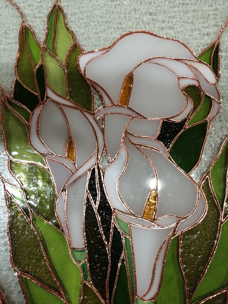 White Calla Lily Flower Stained Glass Panel Suncatcher - Etsy