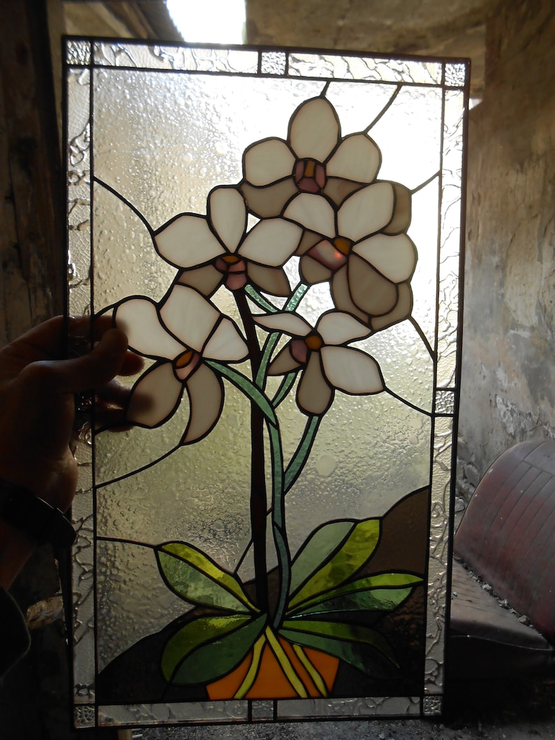White Orchid Flower Stained Glass Panel Suncatcher | Etsy