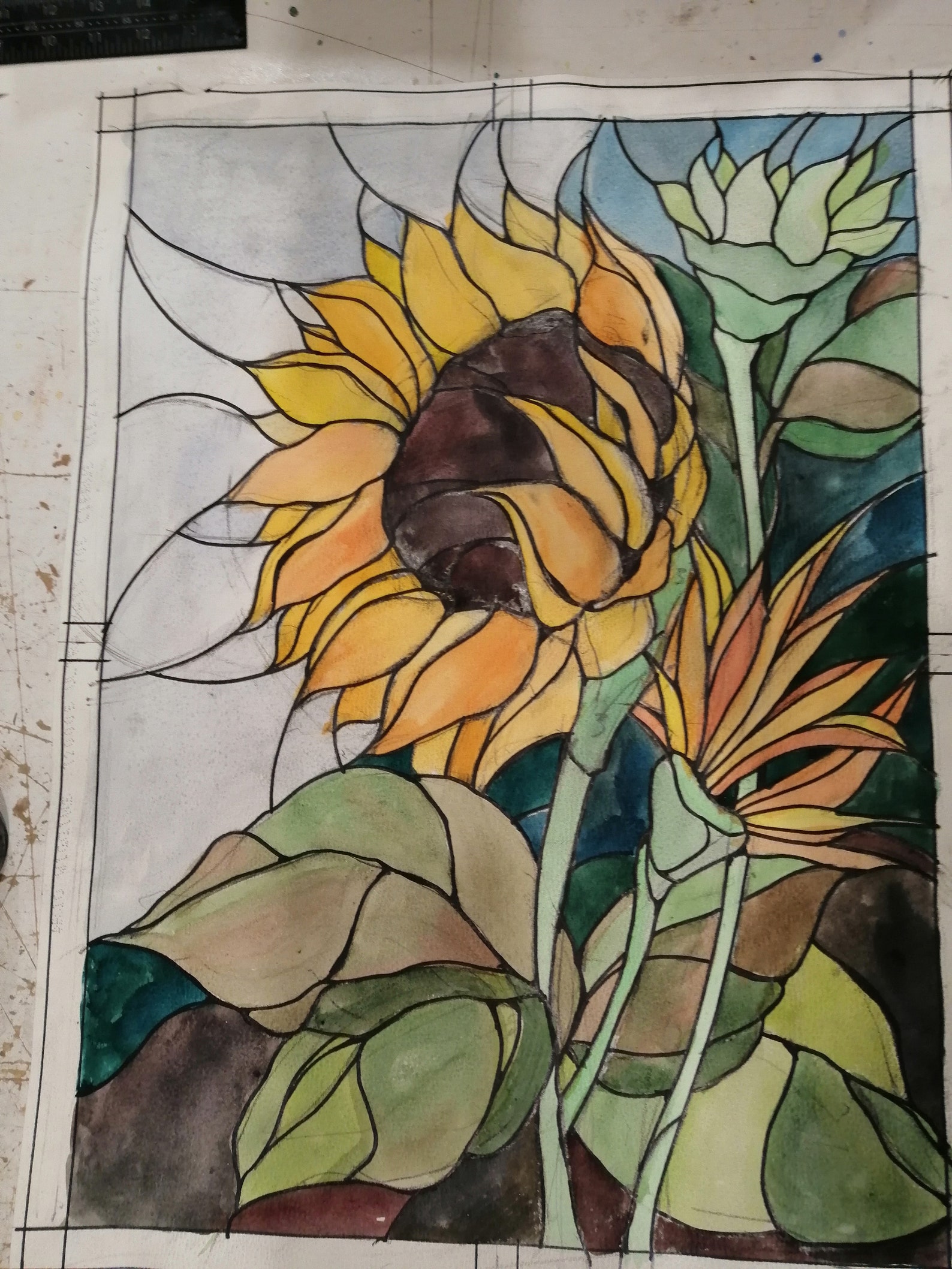 Sunflower Stained Glass Digital Pdf Pattern Etsy Canada