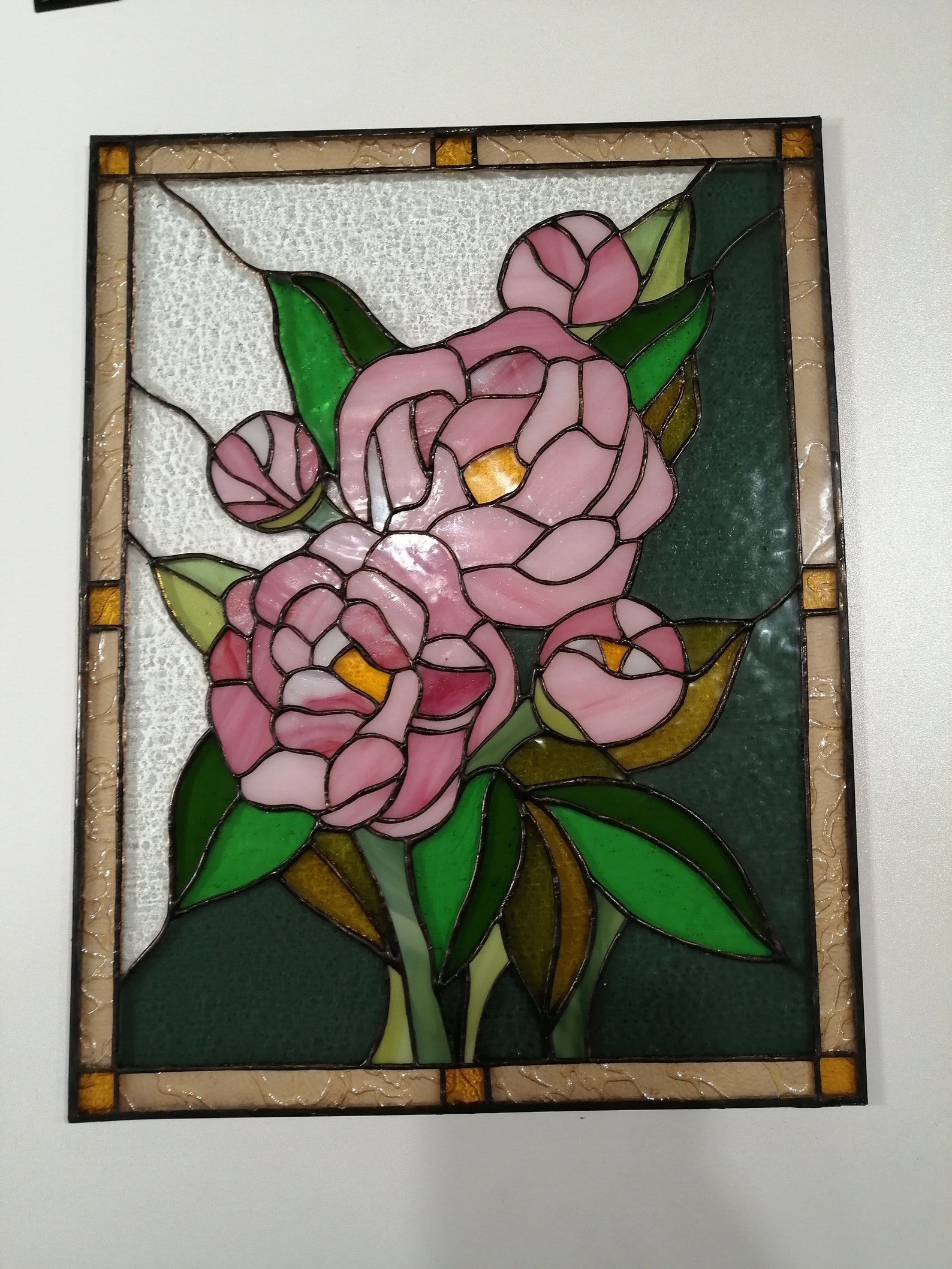 Peony Flower Stained Glass Panel Suncatcher Floral Decor | Etsy Canada
